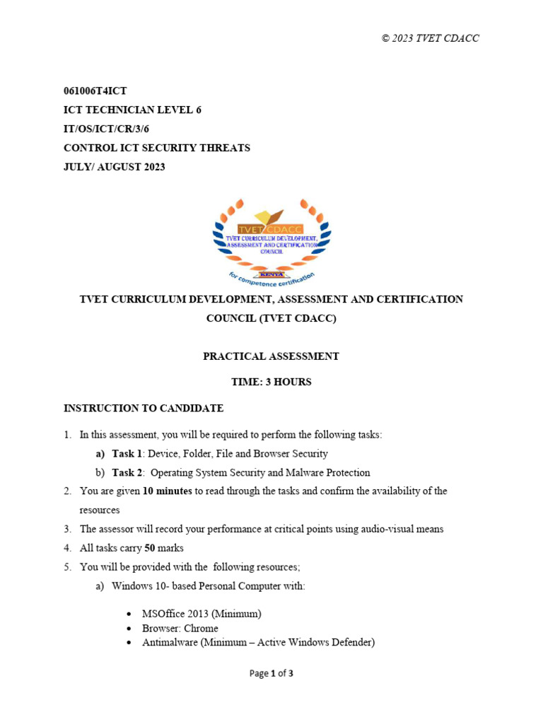 6-ICT Technician-1690357498.Candidate Practical Assessment Control ICT ...