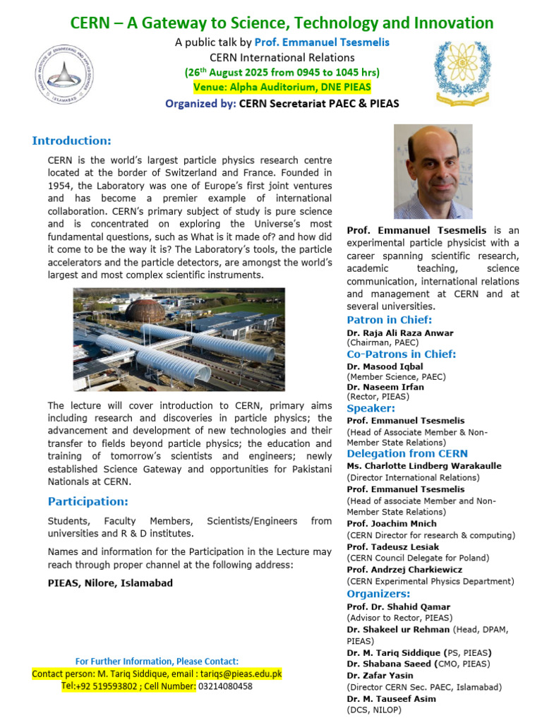 Flyer Lecture Expert CERN PIEAS Aug 26 | PDF | Science | Inquiry