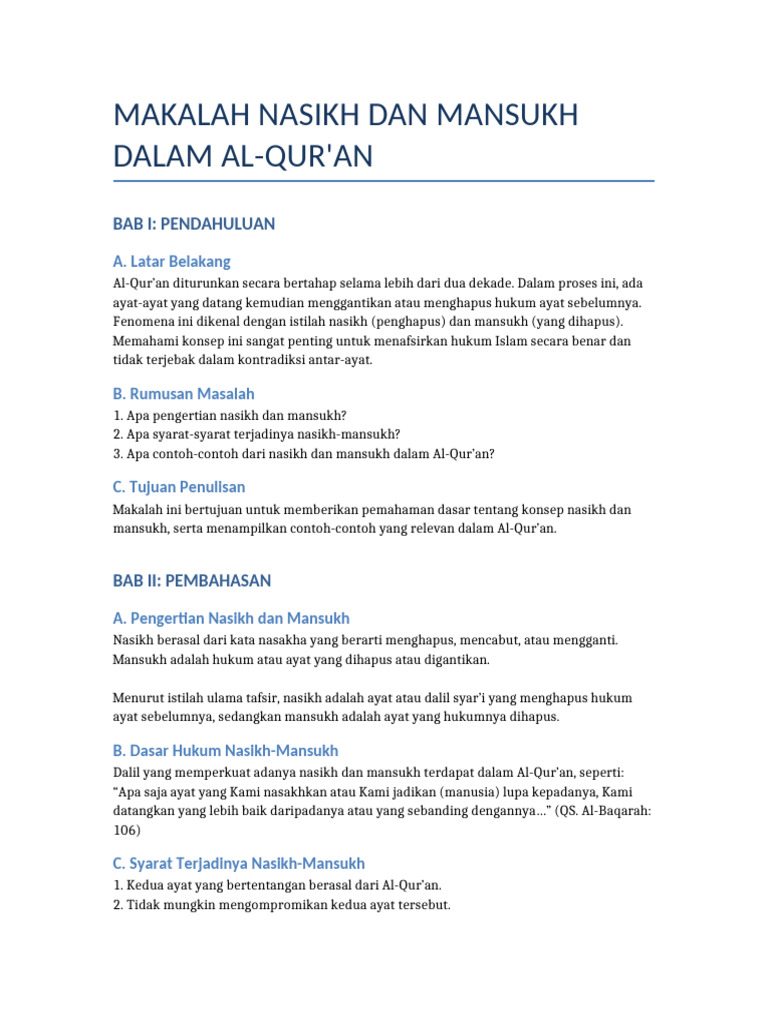 Pemahaman Nasikh dan Mansukh dalam Al-Qur'an | PDF