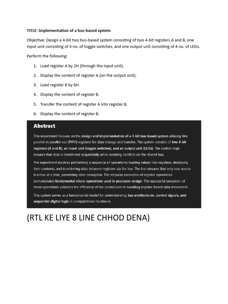 (RTL Ke Liye 8 Line Chhod Dena) : TITLE: Implementation of A Bus-Based ...