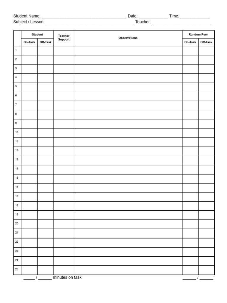 Student Name: - Date: - Time: - Subject / Lesson: - Teacher | PDF