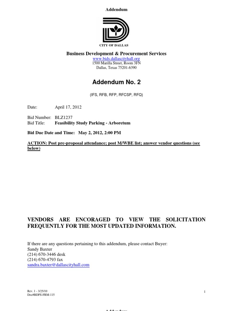 Arboretum Parking Lot RFP Addendum | PDF