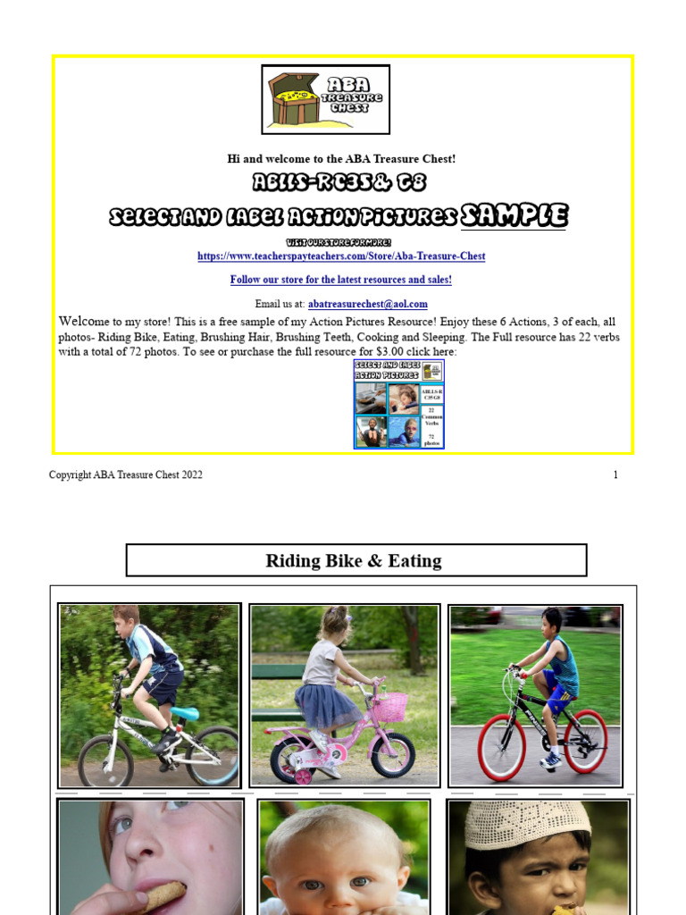 Action Picture Verbs Sample for ABA | PDF