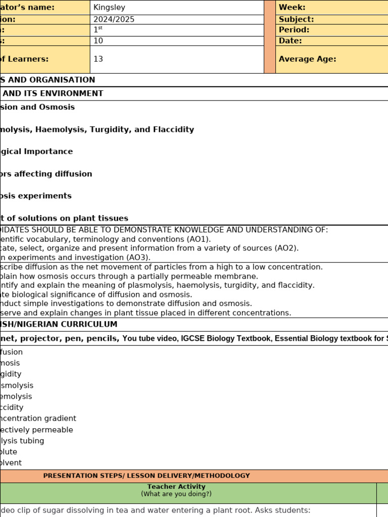 Cell and Its Environment 6 | PDF