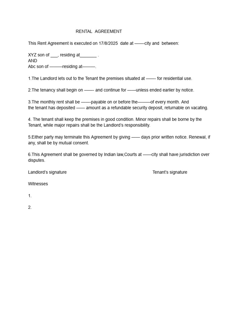 Residential Rental Agreement Template | PDF