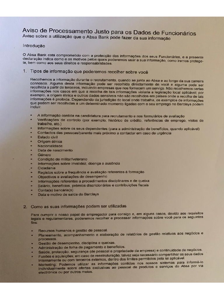 Formulário Preenchido - GLOBAL FAIR PROCESSING NOTICE | PDF