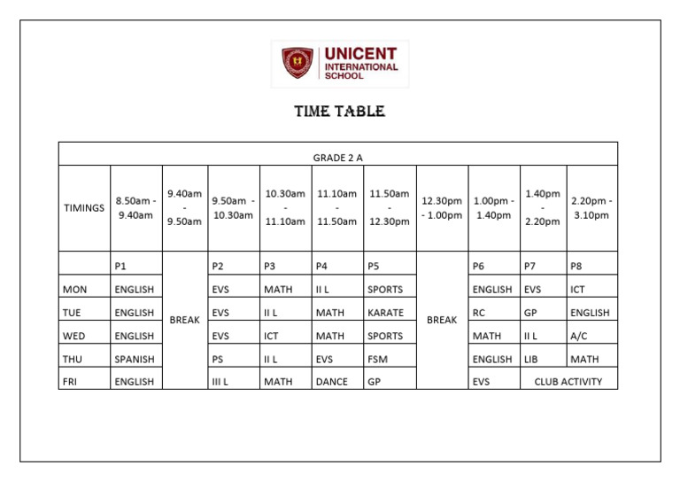 2A Time Table | PDF