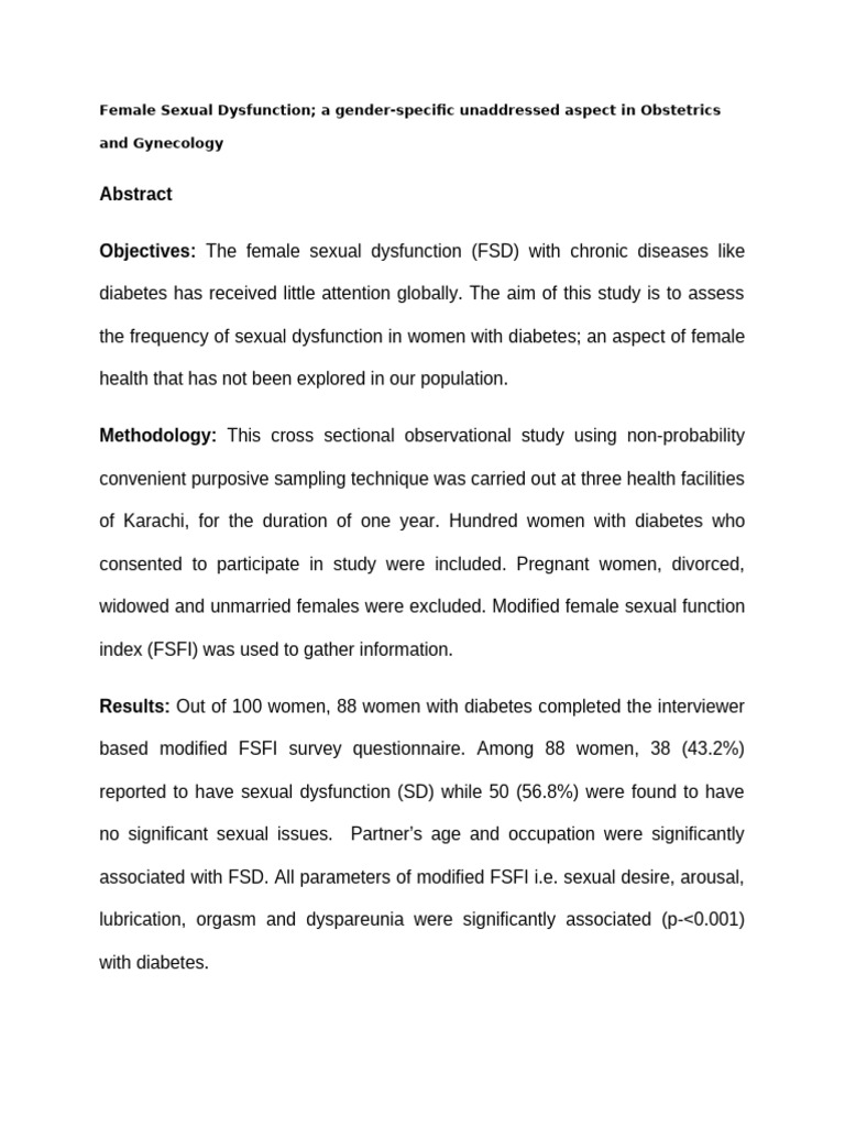 Abstract - Frequency of Sexual Dysfunction in Women With Diabetes ...