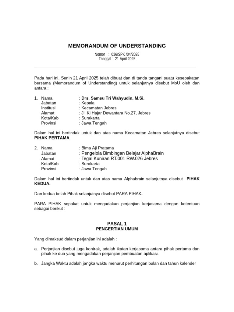 Contoh MOU | PDF