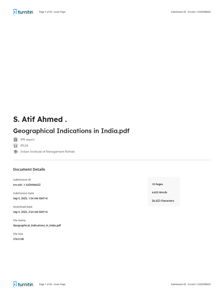 Geographical Indications in India: IPR Report | PDF | Turnitin ...