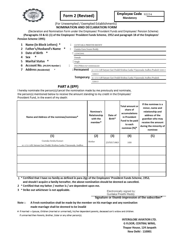 Form 2 - Nomination and Declaration | PDF | Social Institutions