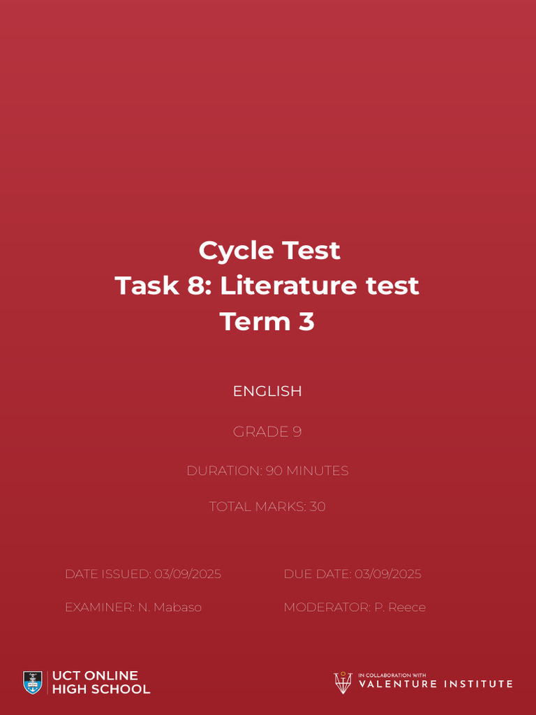 Grade 9 English Literature Test Guide | PDF | Plagiarism