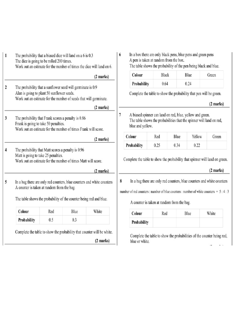 Probability Worksheet | PDF