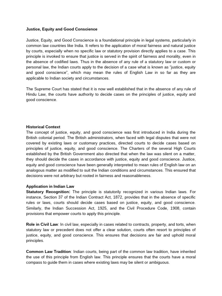 Justice, Equity, and Good Conscience in Law | PDF | Equity (Law ...