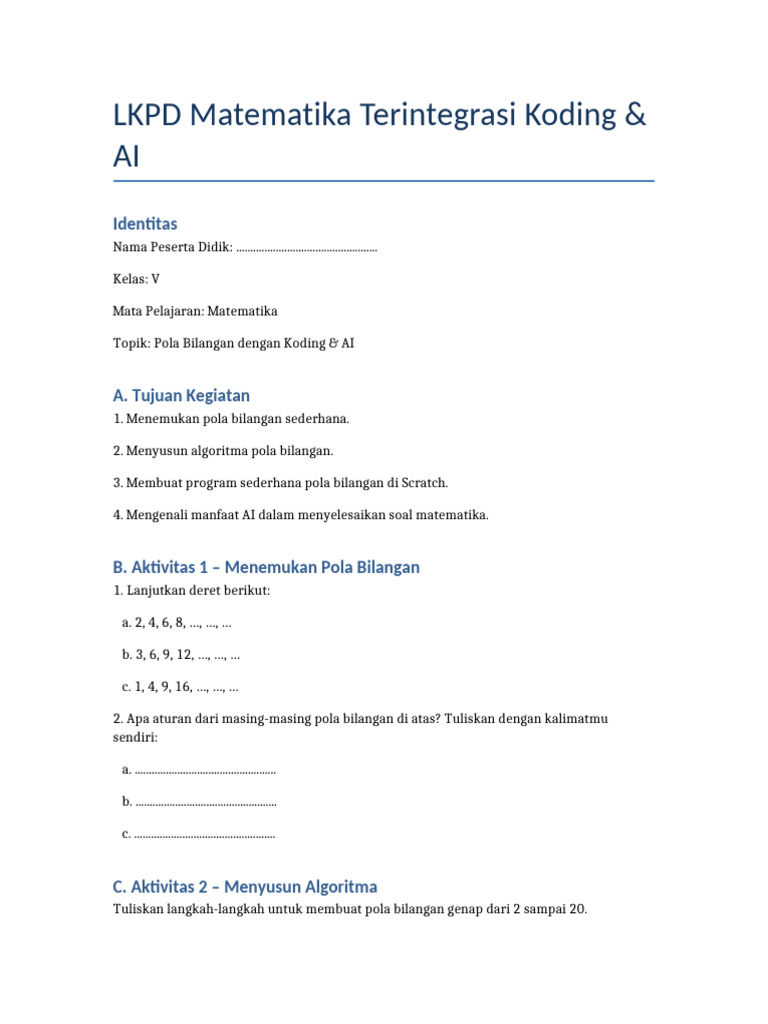 LKPD Matematika Koding AI | PDF