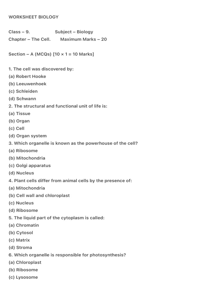 Worksheet Biology 4 | PDF
