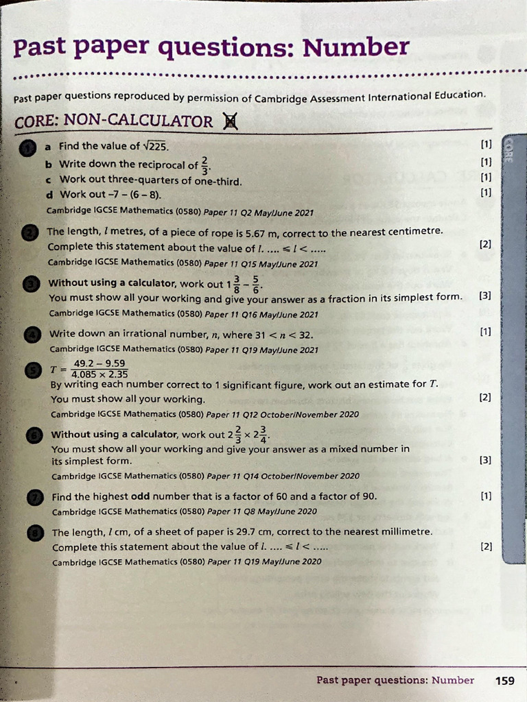 Cambridge IGCSE Math Past Paper Questions | PDF