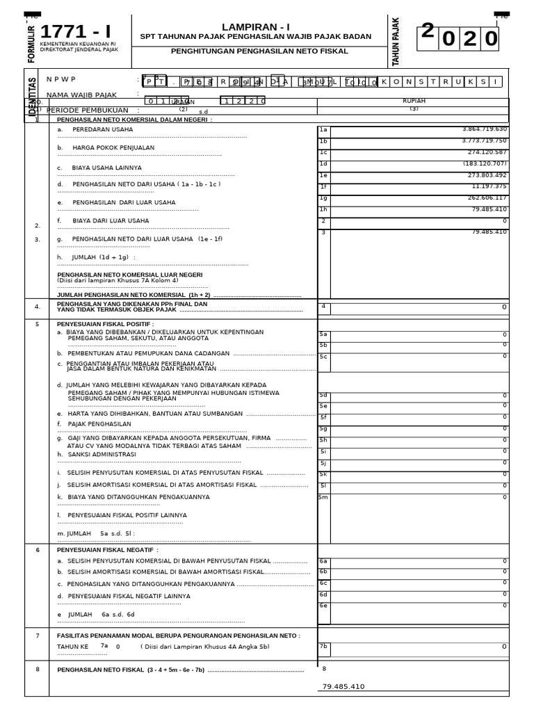 SPT TAHUNAN PPH WP BADAN LAMPIRAN 1 UAS | PDF