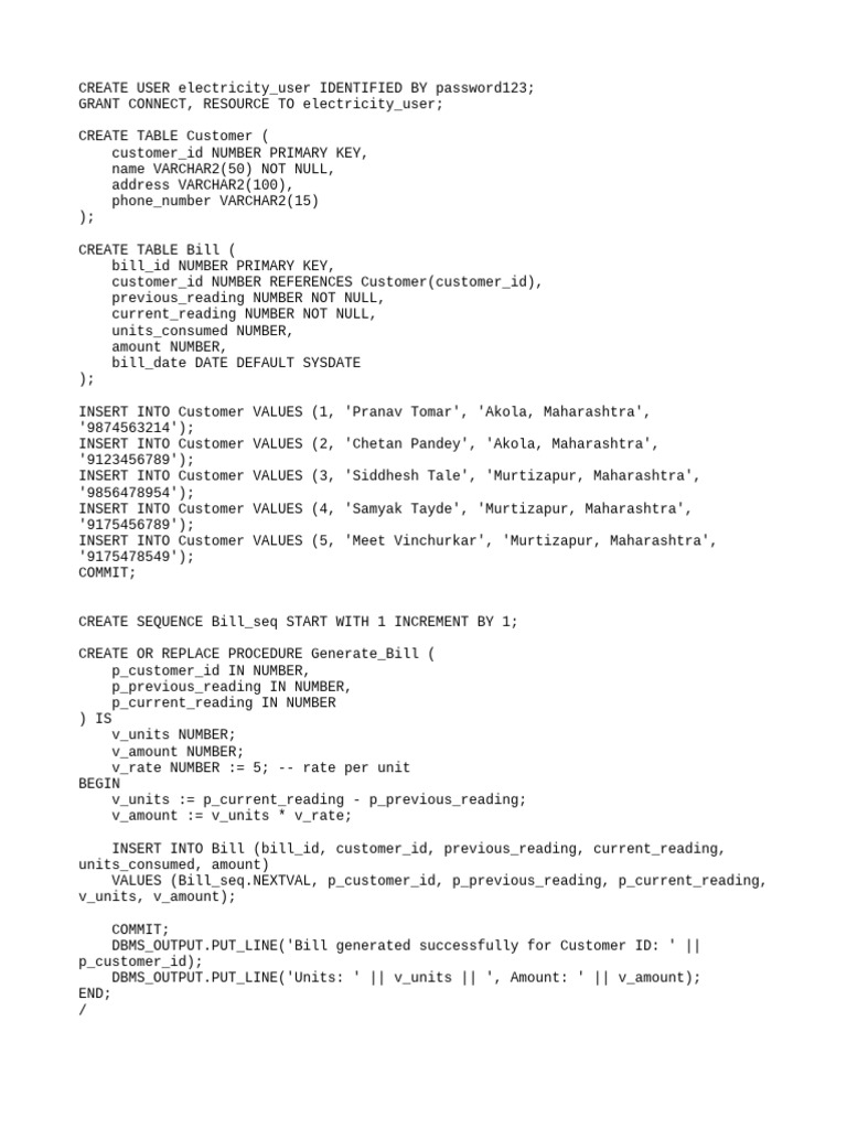 Dms Microproject Bill Generation | PDF | Pl/Sql | Computer Programming
