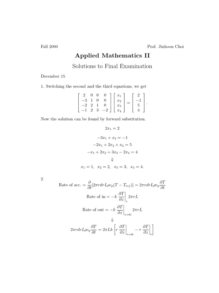 Applied Mathematics II Final Exam Solutions | PDF | Mathematics ...