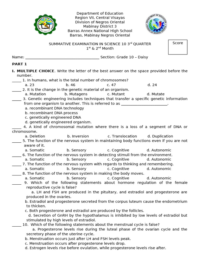 Science 10 3rd Quarter Exam Review | PDF | Menstrual Cycle ...