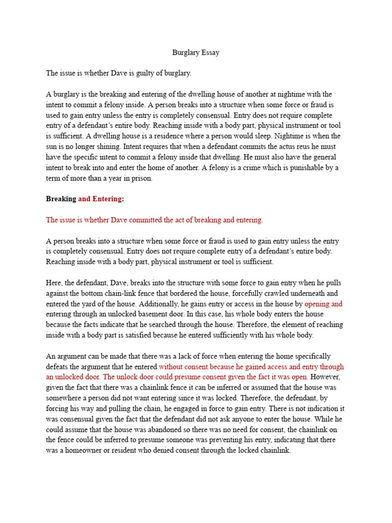 Burglary Essay Edited | PDF | Burglary | Crimes