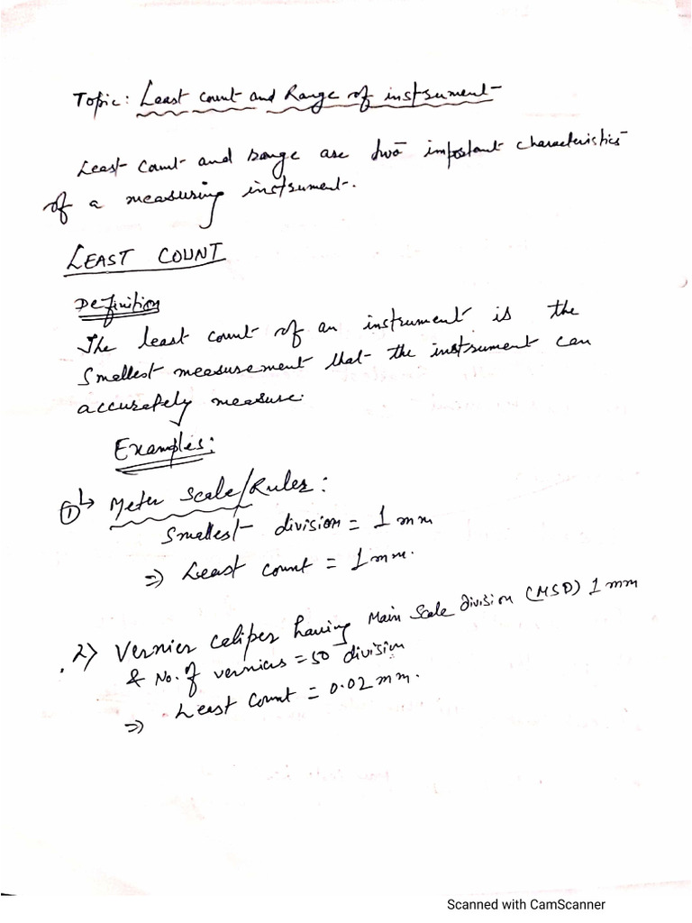 Least Count & Range of Instrument | PDF