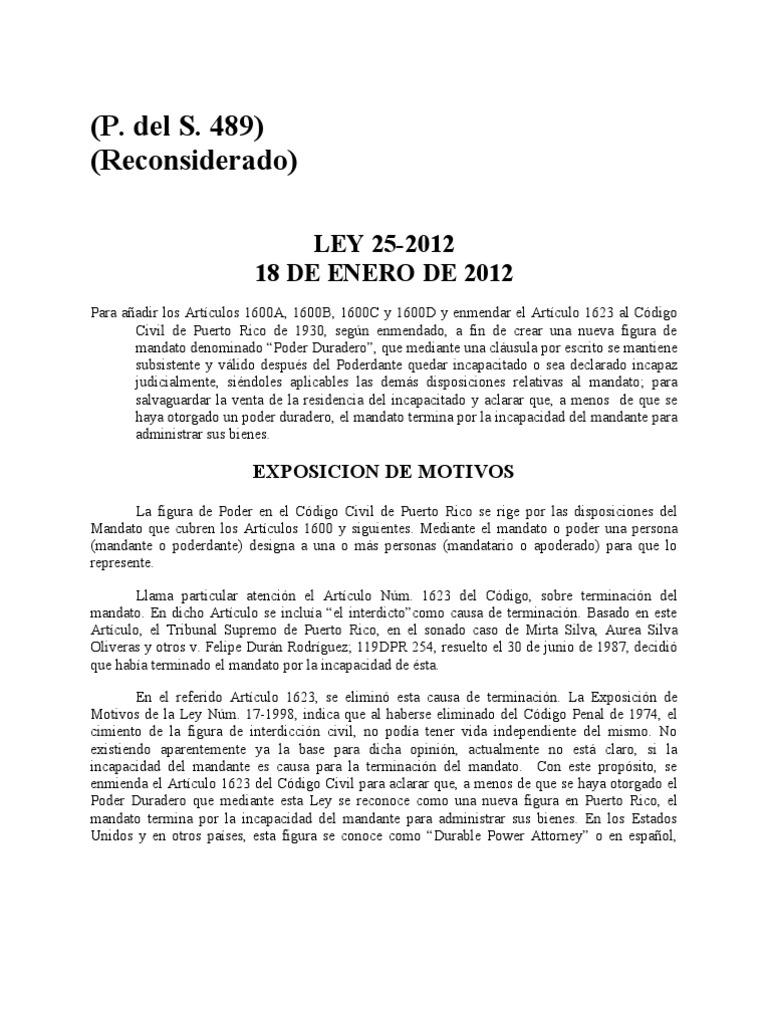 Poder Duradero en Código Civil 2020 | PDF | Propiedad | Puerto Rico