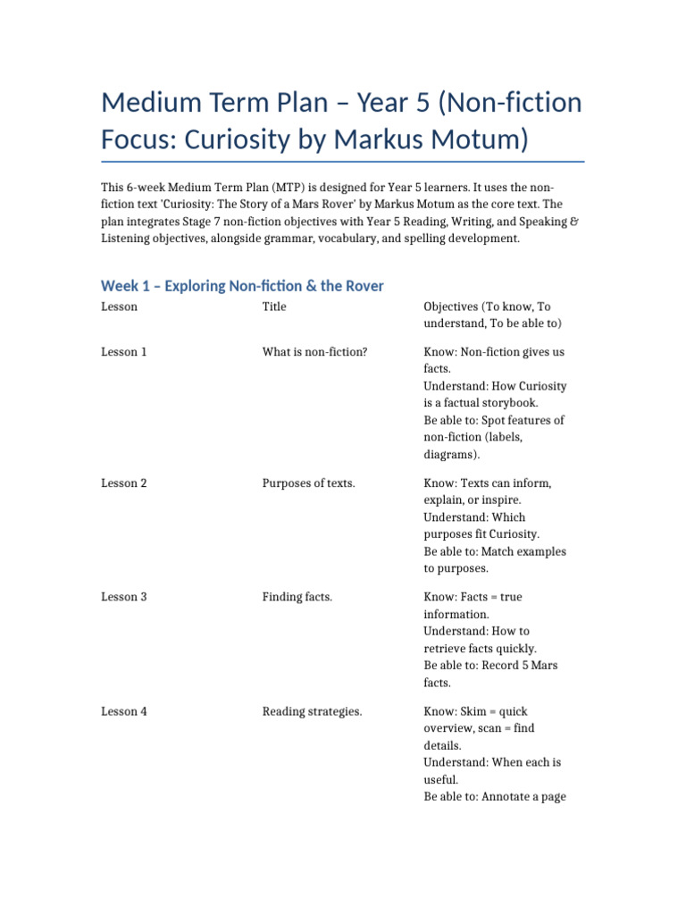 Year5 MTP Curiosity Table | PDF | Cognition | Learning