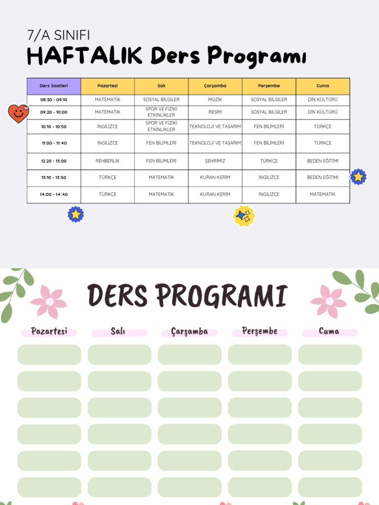 Haftalık Ders Programı 7a | PDF