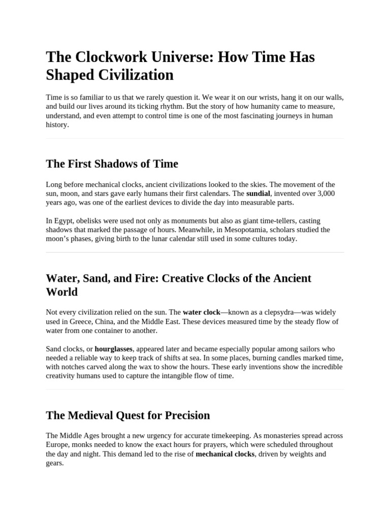 Ancient Clocks and Time's Impact | PDF | Time | Clock