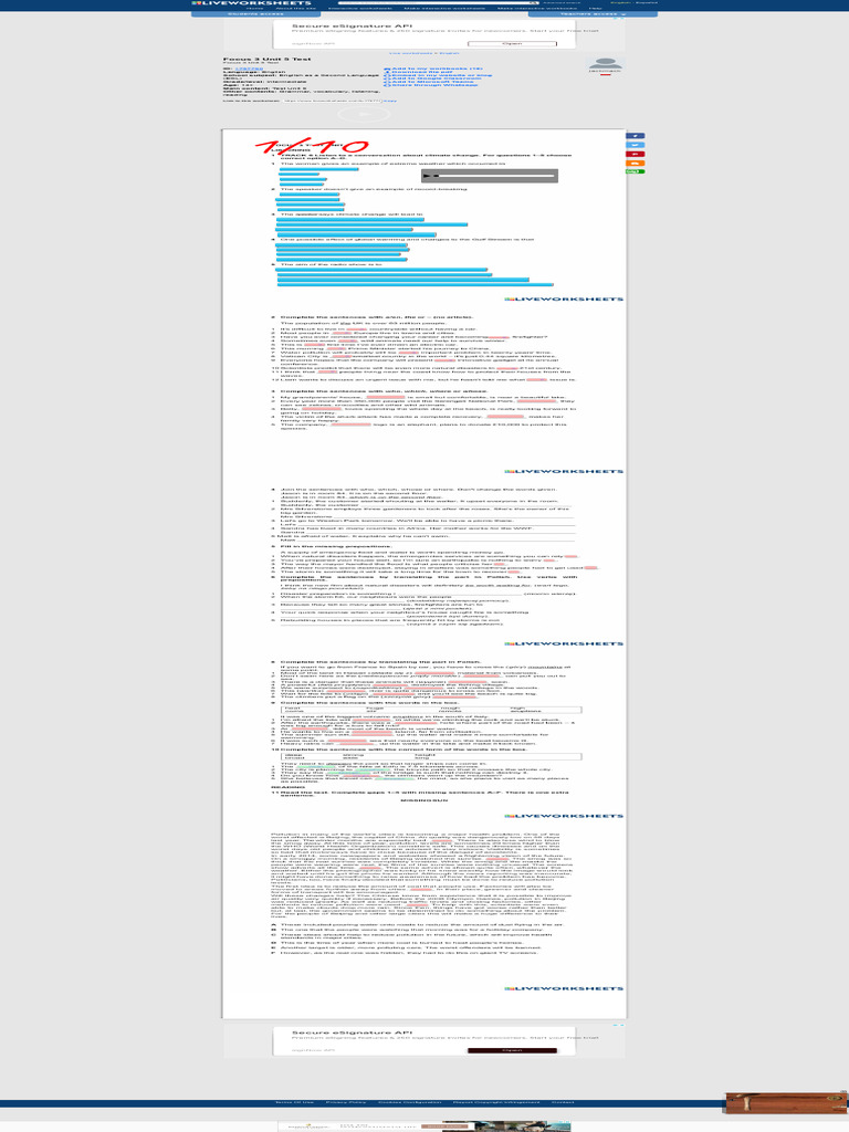 Focus 3 Unit 5 Test Overview | PDF
