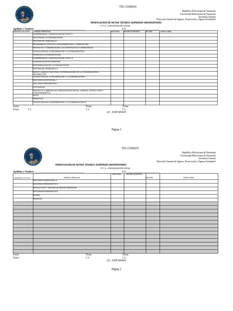Verificación de Notas TSU Comunicación Social | PDF | Venezuela ...