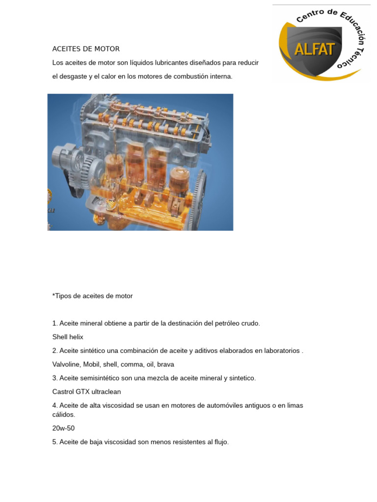 Tipos y Propiedades de Aceites de Motor | PDF