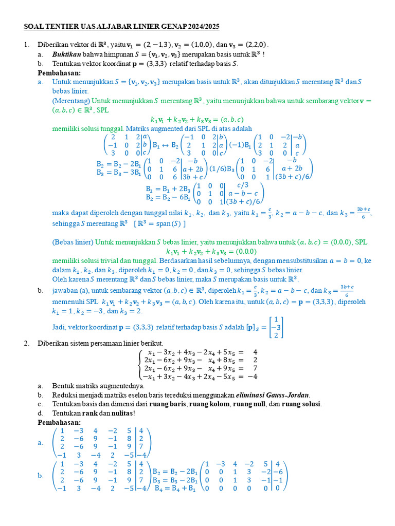 Soal Tentier UAS Aljabar Linier | PDF