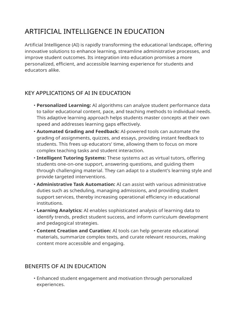 AI in Education Overview | PDF | Artificial Intelligence | Intelligence ...