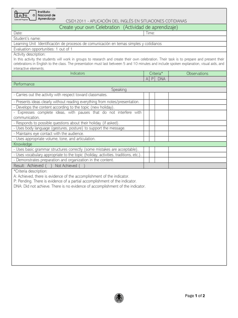 Create Your Own Holiday Rubric | PDF