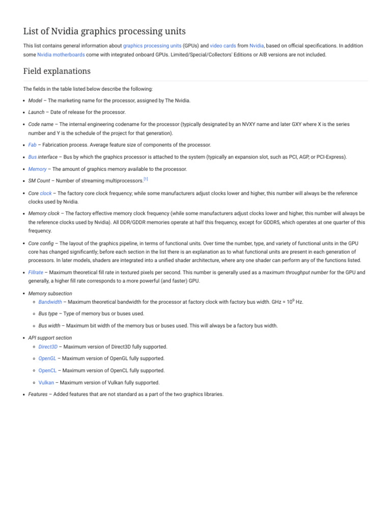 Nvidia GPU Specifications Overview | PDF | Graphics Processing Unit ...