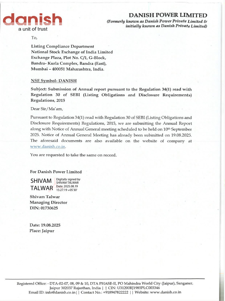 Danish Power Limited Annual Report 2024-25 | PDF | Efficient Energy Use ...