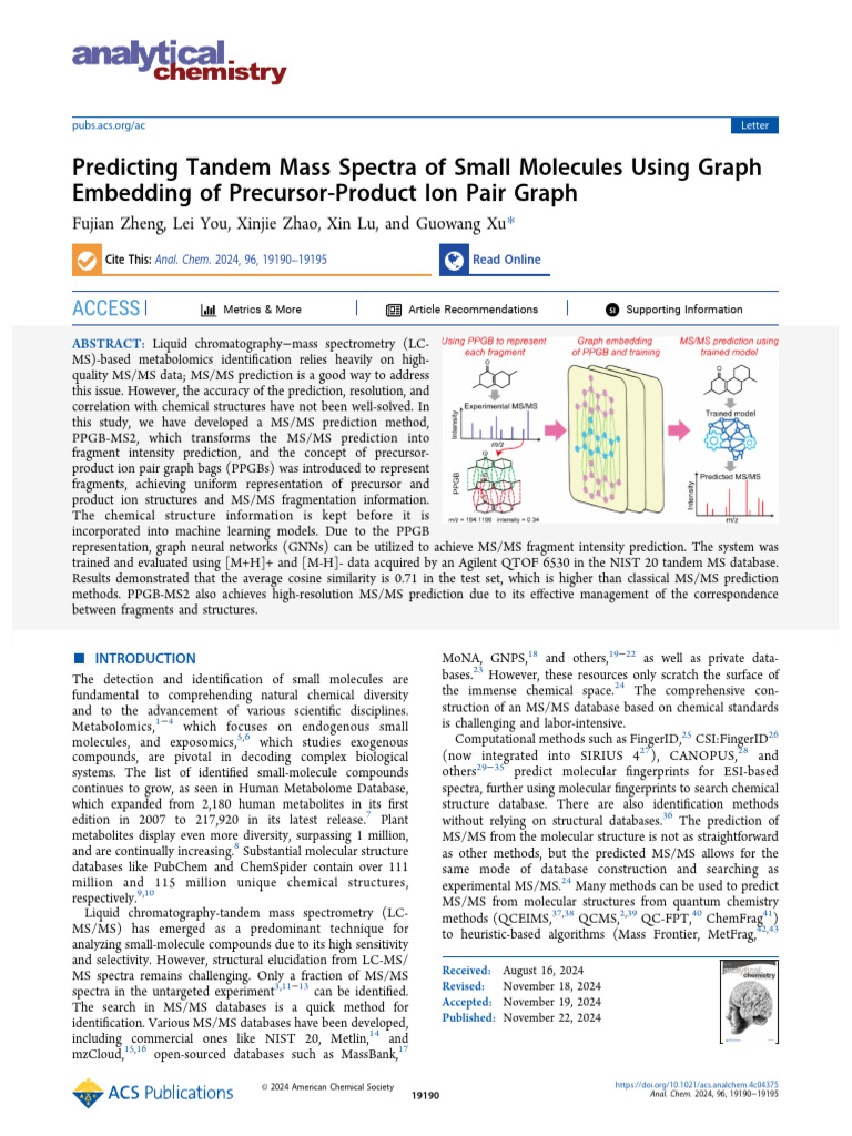 Predicting MS/MS with Graph Embedding | PDF | Tandem Mass Spectrometry ...