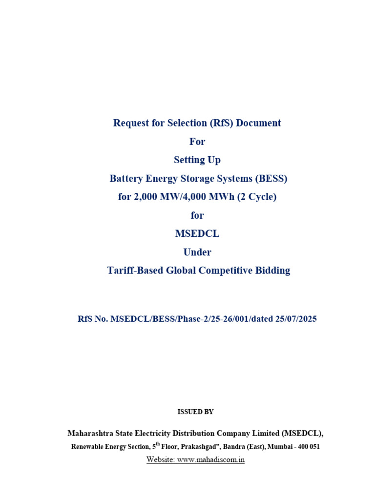 MSEDCL BESS Tender Document 2025 | PDF | Electrical Grid | Electric ...