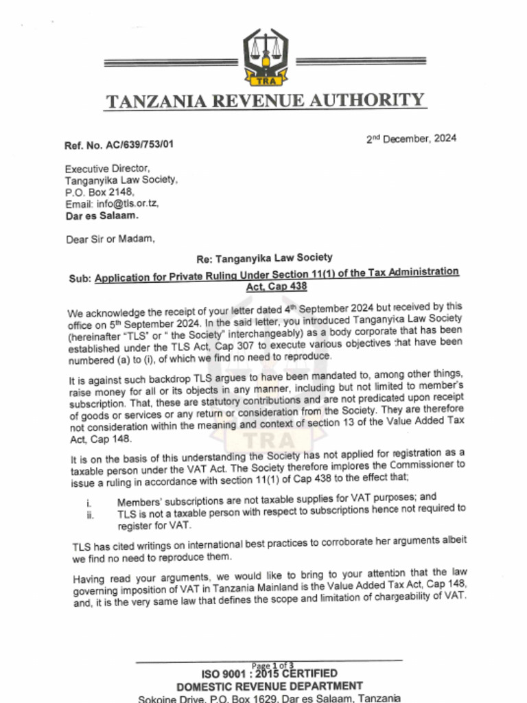 Private Ruling From TRA | PDF