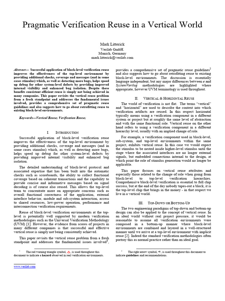 Pragmatic Verification Reuse in A Vertical World | PDF | Formal Verification | Verification And ...