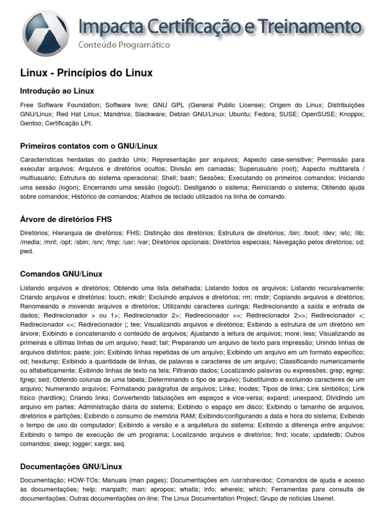 Conteúdo Programático - Linux - Princípios Do Linux | PDF | Linux ...