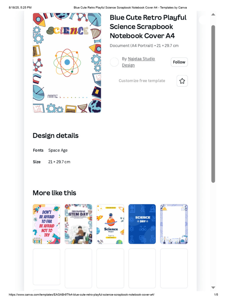 Blue Cute Retro Playful Science Scrapbook Notebook Cover A4 - Templates ...