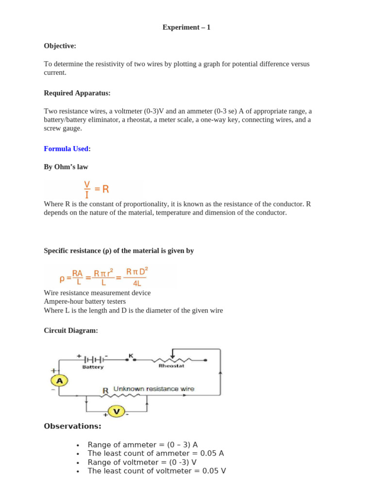 Resistivity Determination of Two Wires | PDF | Electrical Resistivity ...