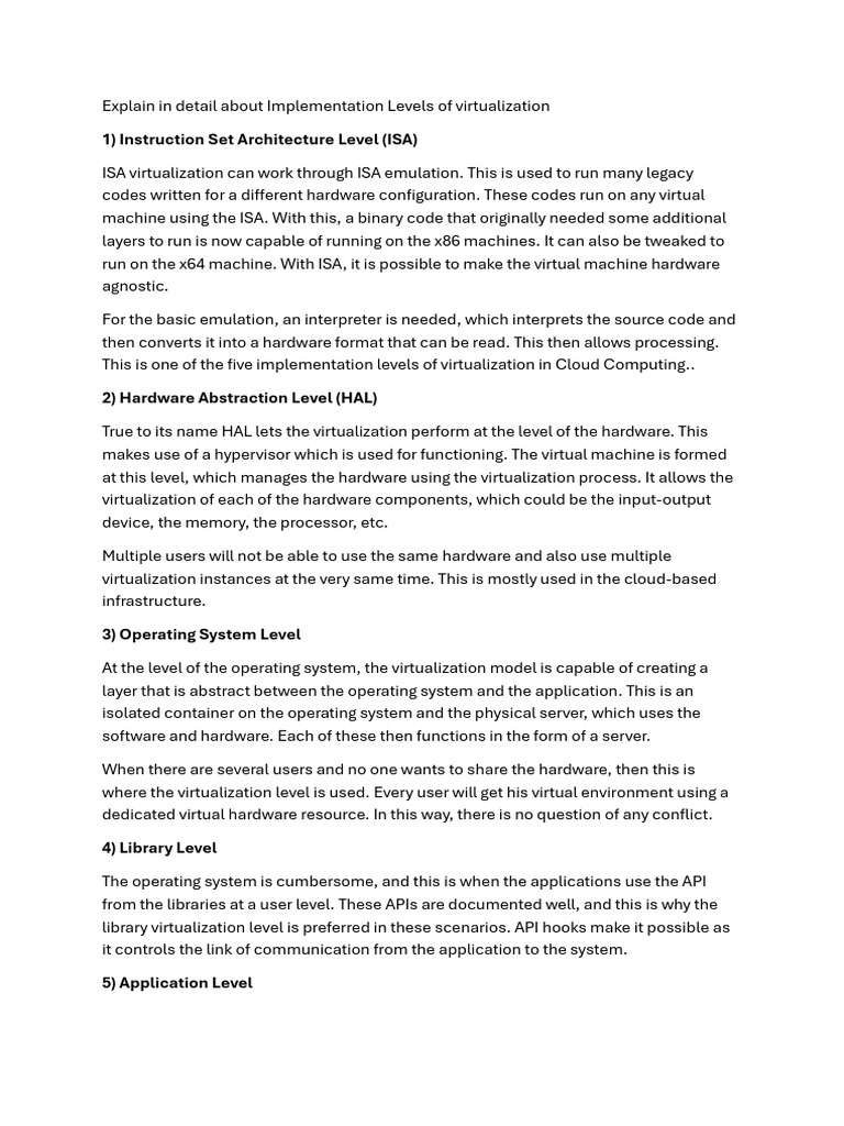 Explain in Detail About Implementation Levels of Virtualization | PDF | Virtualization | Virtual ...
