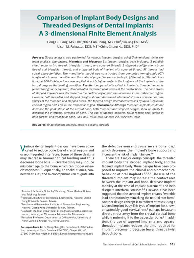 Comparison of Implant Body Designs and Threaded Designs of Dental ...