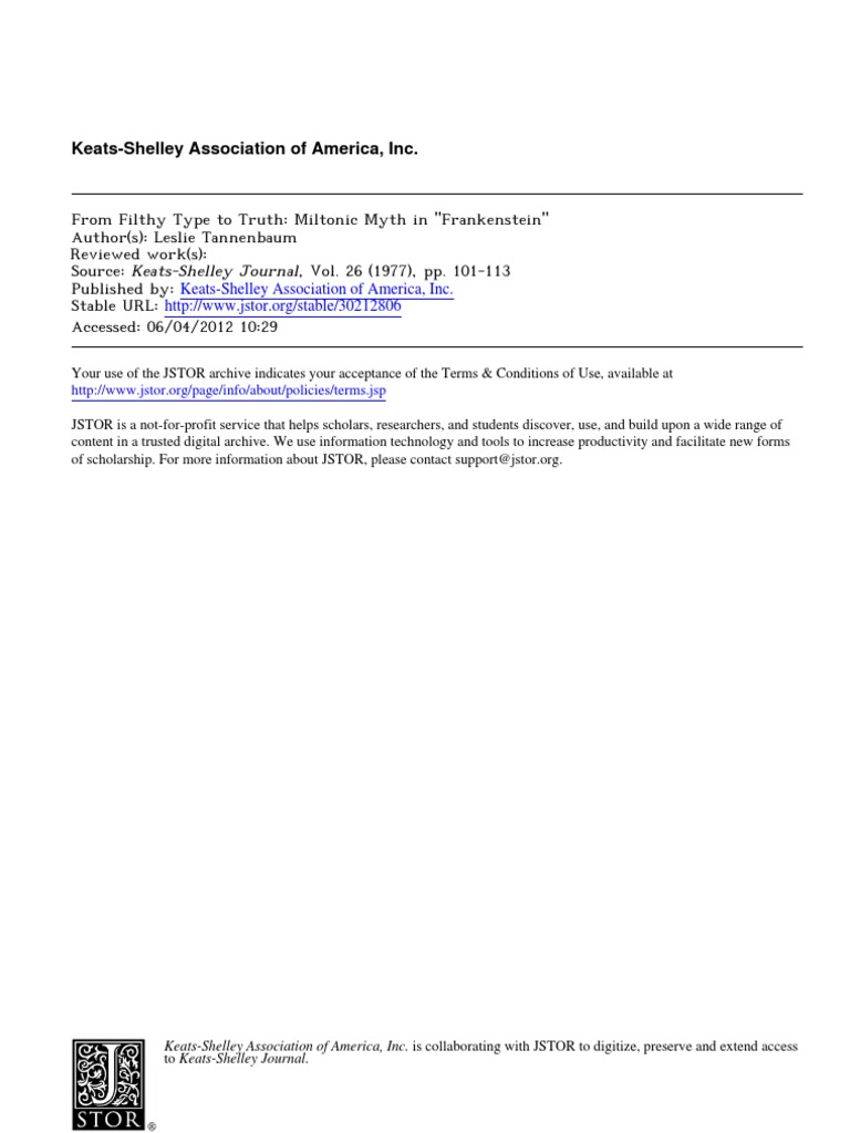 Miltonic Myth in Frankenstein Analysis | PDF | Frankenstein | Paradise Lost