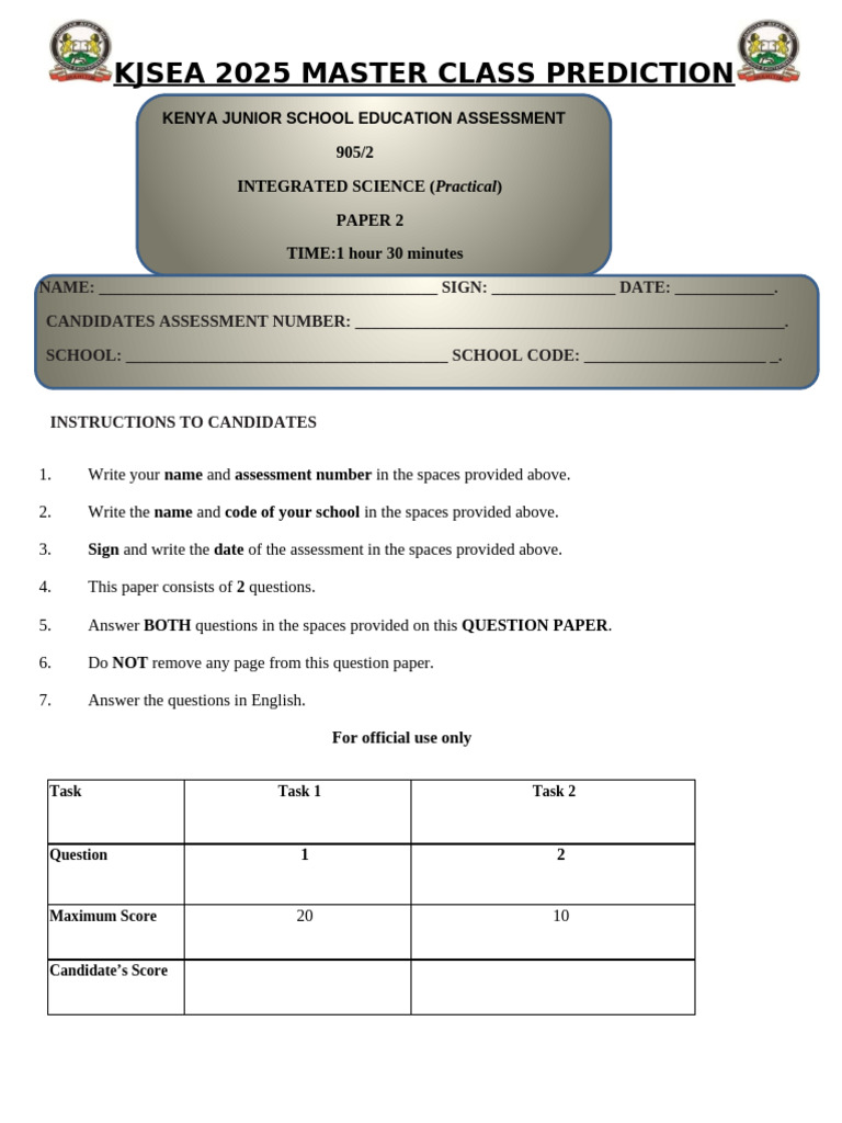 KJSEA Grade 9 Integrated Science Paper 2 | PDF | Microscope | Solubility